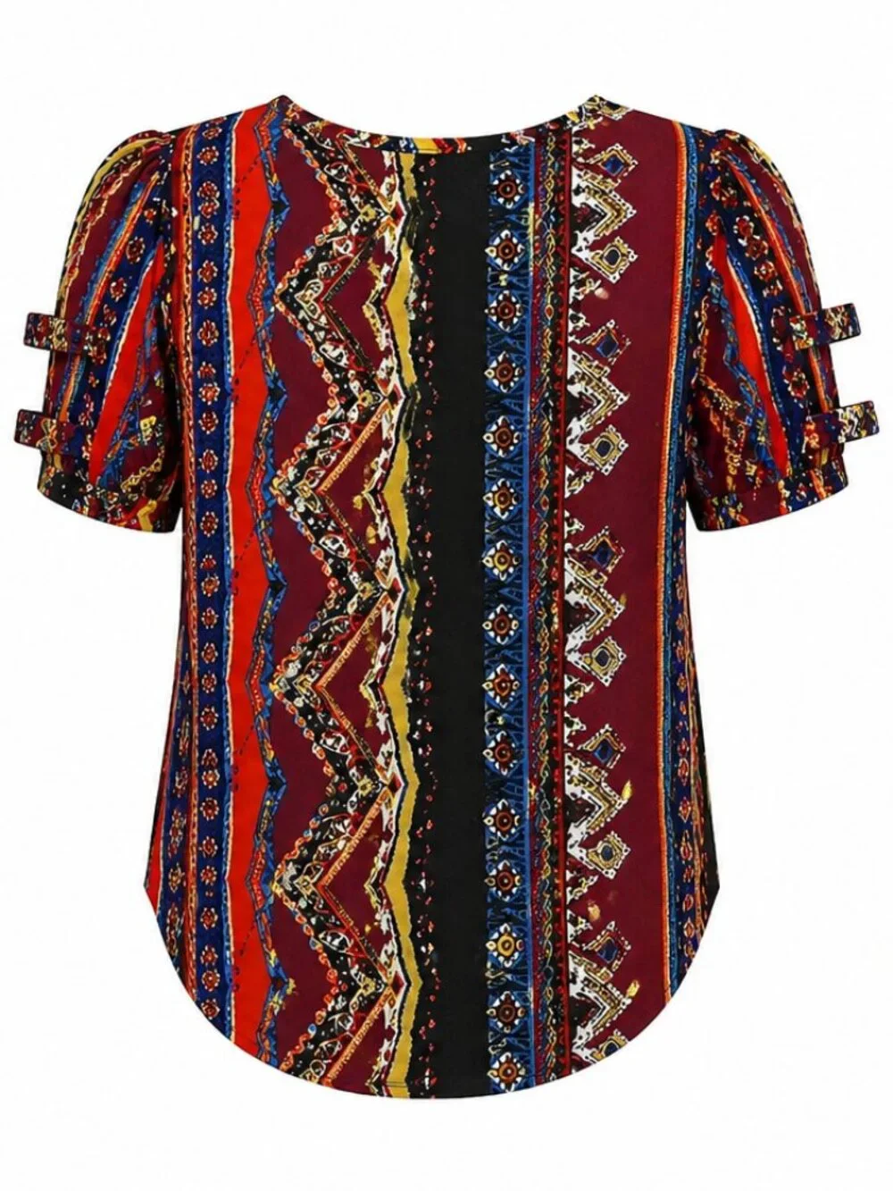 Tops | Boho Tribal Print Cold Shoulder Blouse Vibrant Geometric Pattern ...